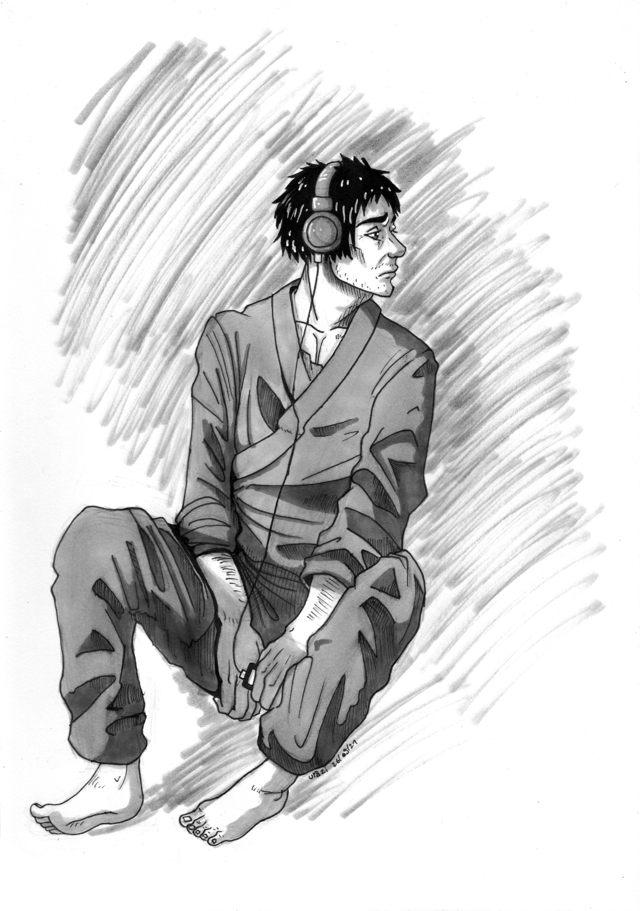 Anime Guy Sitting Against Wall